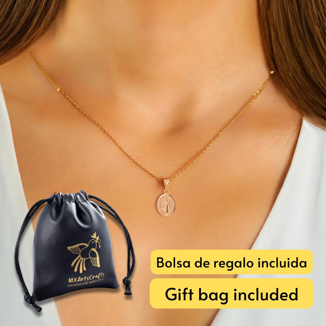 MXArtsCrafts 14K Gold San Benito medal, gold scapular pendant San Benito, San Benito protection double view medal, Religious Jewelry, medal San Benito