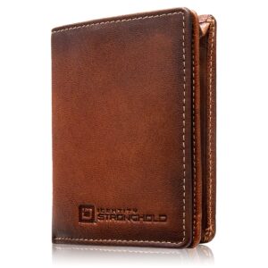 id stronghold waltlet - rfid blocking bifold wallet for men with magnetic clasp - brown