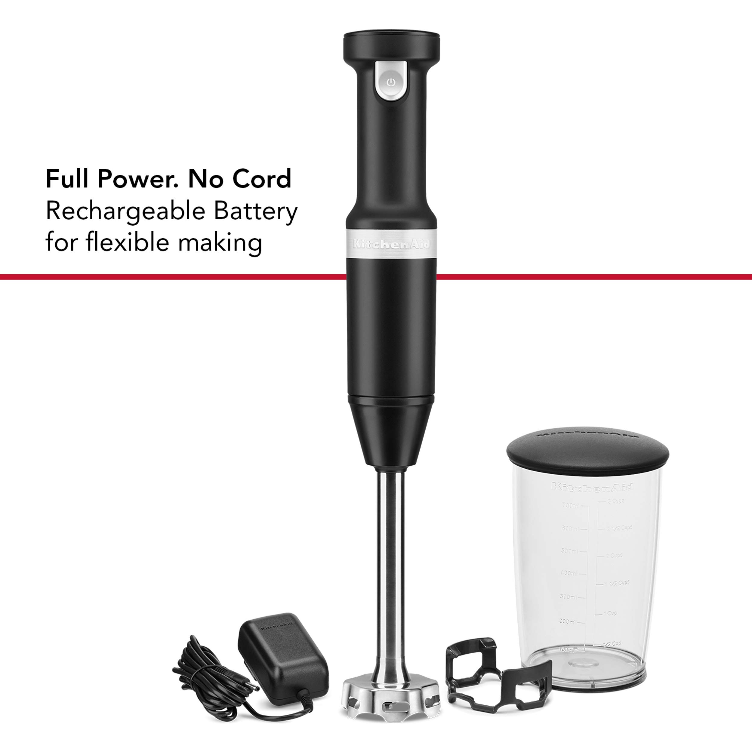 KitchenAid Cordless Variable Speed Hand Blender with Chopper and Whisk Attachment - KHBBV83, Matte Black