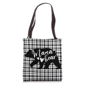 mama bear buffalo black and red plaid family women mom tote bag