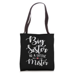 big sister to a little mister cute family gender reveal tote bag