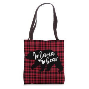 mama bear buffalo black and red plaid family women mom tote bag