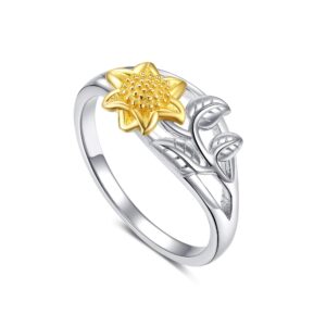 justkidstoy sunflower rings for women 925 sterling silver dainty gold flower rings sunflower jewelry for girl daughter wife birthday christmas gifts