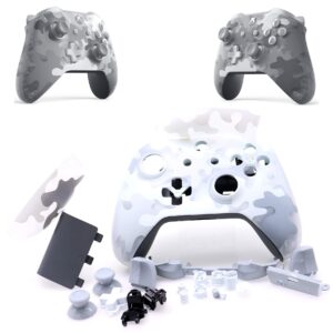 deal4go translucent faceplate full housing shell kit w/full buttons thumbsticks replacement for xbox one s wireless controller 1708 arctic camo special edition