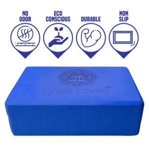 Yoga World EVA Yoga Blocks High Density Non-Slip Bricks for Stretching, Pilates, Stability, Fitness - Rounded Edges for Secure Grip Easy-to-Clean Exercise Accessories 180g (Blue)