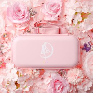 BelugaDesign Moon Switch Carrying Case | Pastel Hard Travel Shell Compatible with Nintendo Switch Standard Lite OLED | Cute Moon Silhouette Heart Magic Bow Design (Pink)