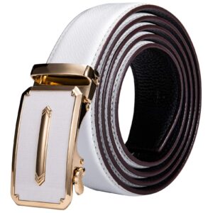 dubulle men's ratchet belts white gold arrow automatic buckle leather strap business casual belt gift - adjustable cut to fit