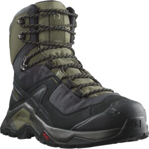 Salomon Men's QUEST ELEMENT GORE-TEX Leather Hiking Boots for Men, Black / Deep Lichen Green / Olive Night, 10.5