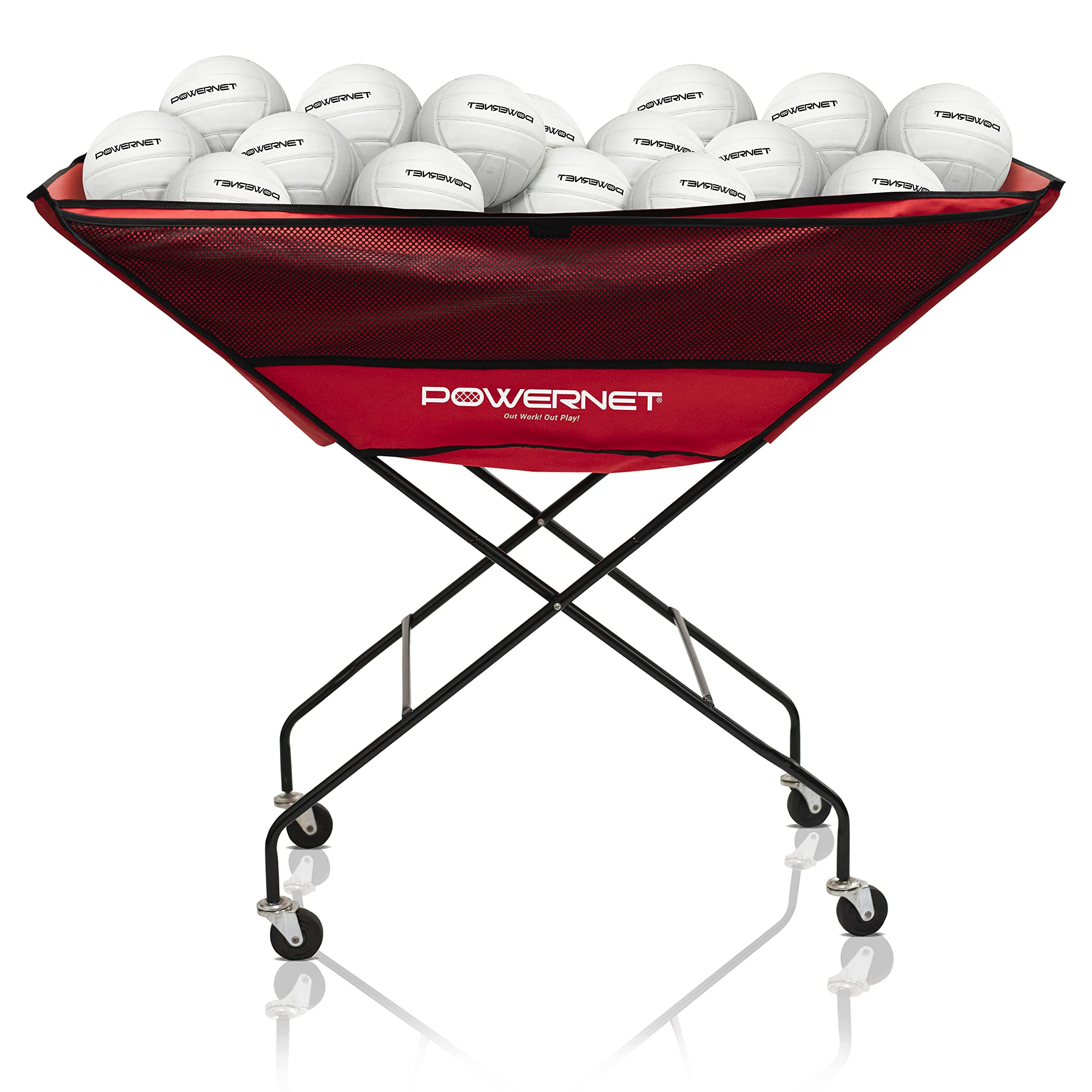 PowerNet Volleyball Wheeled Cart | Portable Hammock Ball Cart | Collapsible Rolling Training Equipment Basket | Lightweight Bin | Great for Multisport Use