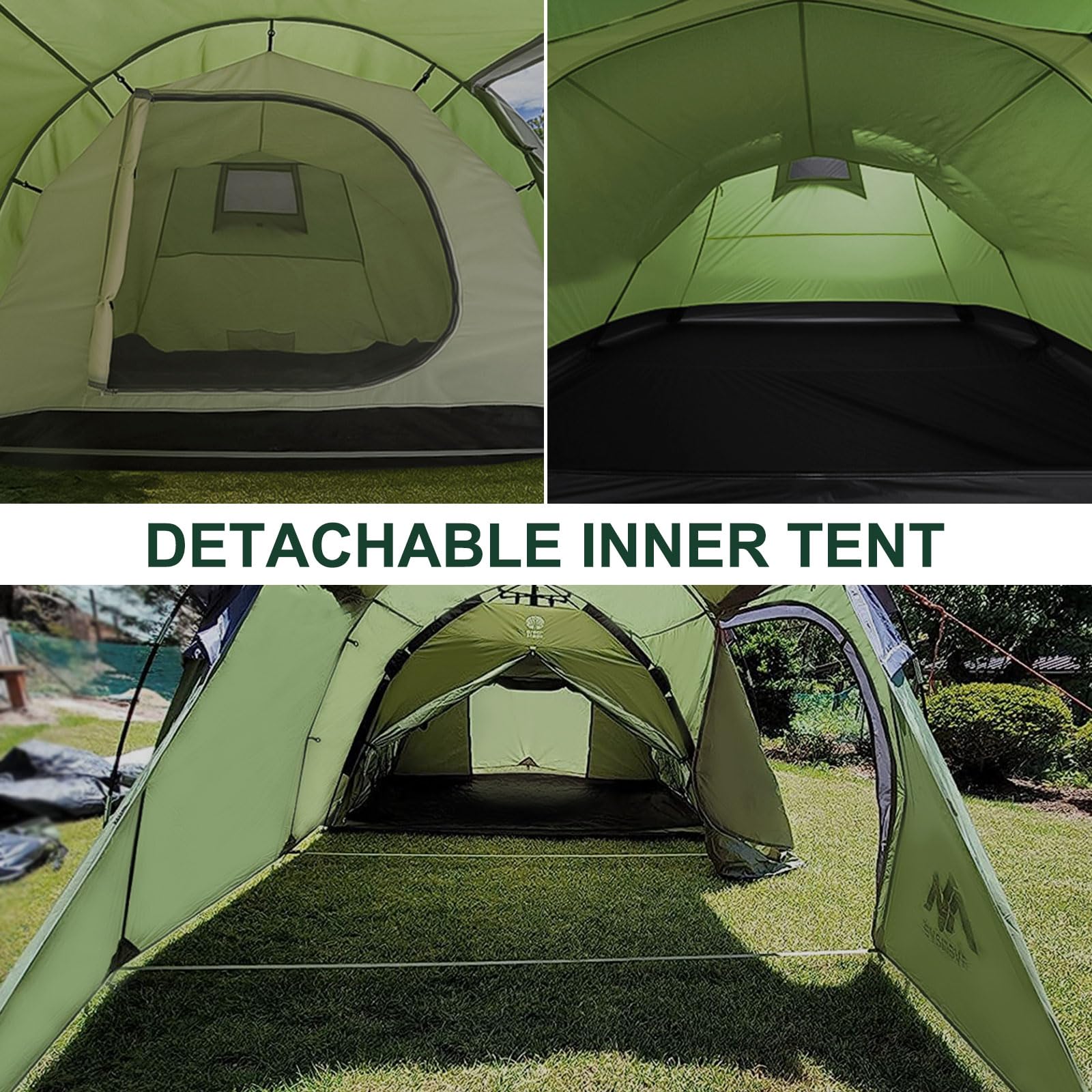 4 Person Tents for Camping, Ayamaya Tunnel Tent Camping with Vestibule 3-4 Person Waterproof, 2 Devided Rooms Bicycle Tent with Footprint for Bikepacking/Motorcycle Travel Hiking Mountaineering