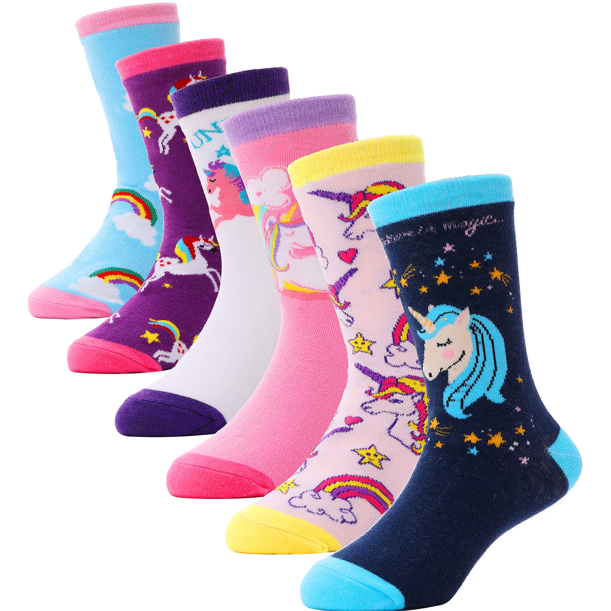 ANTSANG Children Cotton Crew Socks for Girl Kids Toddler Fashion Cute Cartoon Animal Socks 6 Pack