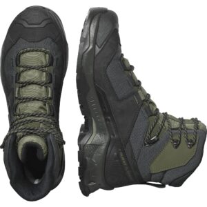 Salomon Men's QUEST ELEMENT GORE-TEX Leather Hiking Boots for Men, Black / Deep Lichen Green / Olive Night, 10.5