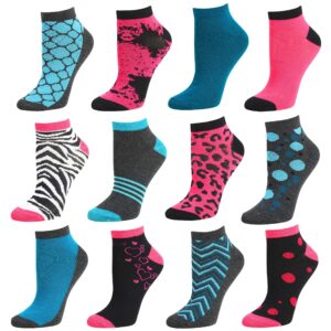 debra weitzner womens runner ankle socks - low-cut colorful socks (size 9-11 and 10-13) 12 pairs