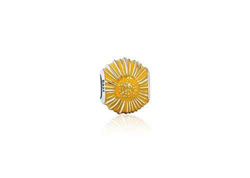 Bolenvi Yellow Sunflower Ball 925 Sterling Silver Charm Bead for Pandora & Similar Charm Bracelets or Necklaces