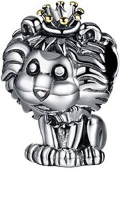 bolenvi crowned lion king 925 sterling silver charm bead for pandora & similar charm bracelets or necklaces