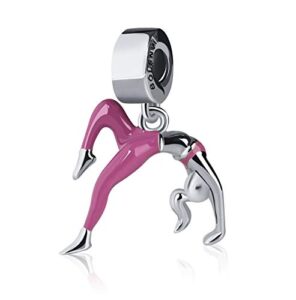 bolenvi pink gymnastics gymnast yoga lovers 925 sterling silver dangle pendant x charm bead for pandora & similar charm bracelets or necklaces