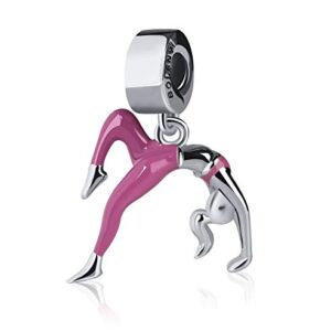 BOLENVI Pink Gymnastics Gymnast Yoga Lovers 925 Sterling Silver Dangle Pendant X Charm Bead For Pandora & Similar Charm Bracelets or Necklaces