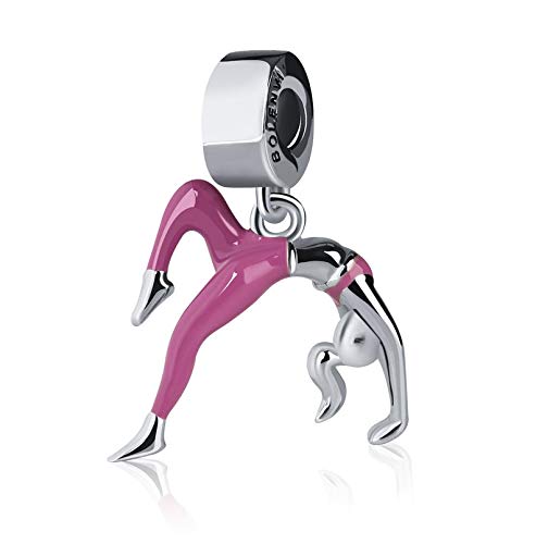 BOLENVI Pink Gymnastics Gymnast Yoga Lovers 925 Sterling Silver Dangle Pendant X Charm Bead For Pandora & Similar Charm Bracelets or Necklaces