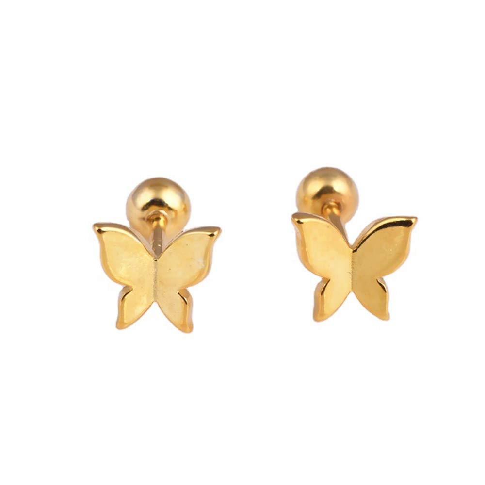 18G Tiny Butterfly Cartilage Stud Earrings S925 Sterling Silver Minimalist Tragus Helix Barbell Bar Labret Studs Earring Screw Back Piercing Jewelry Gifts for Women Sensitive Ears (Yellow Gold)