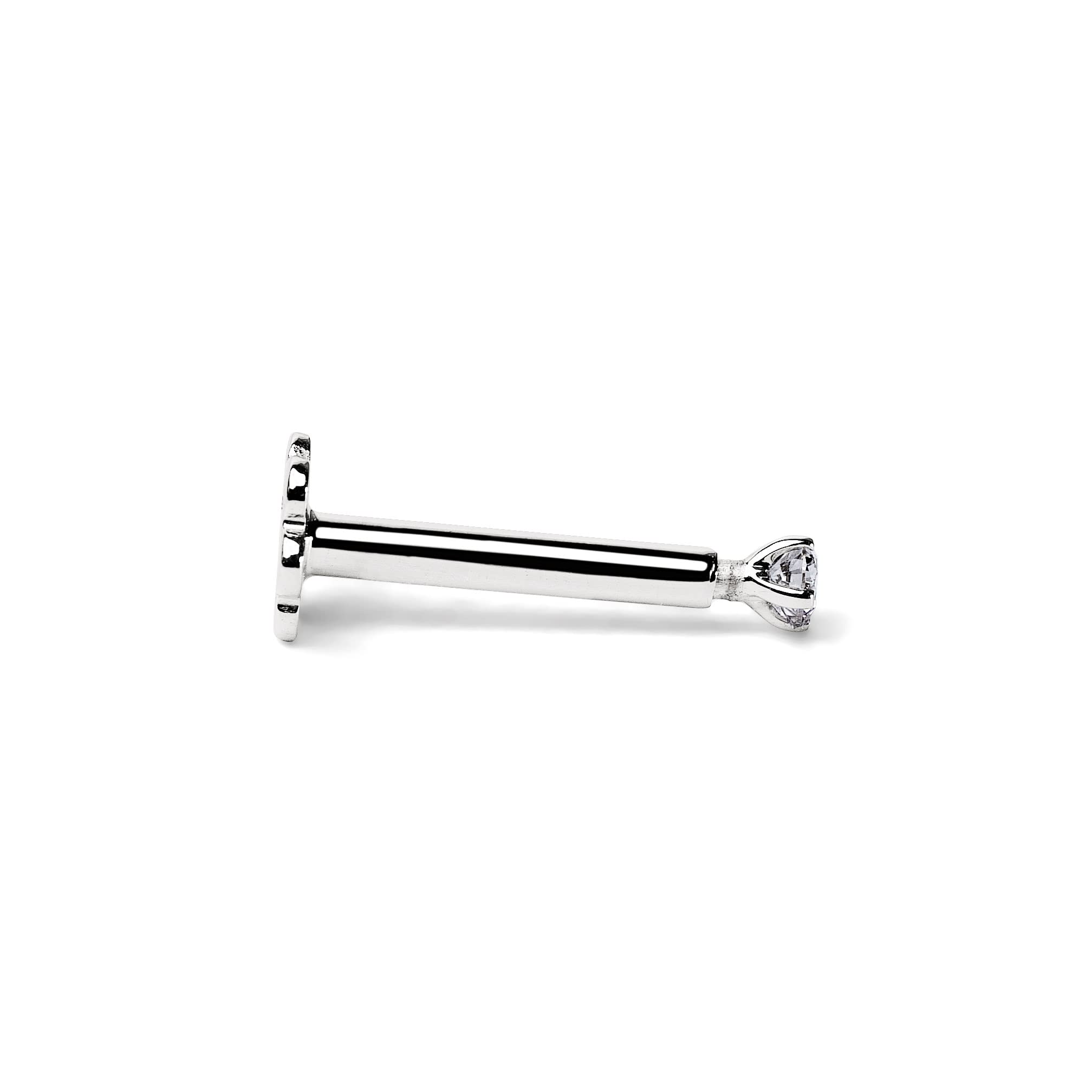 Demira Jewel's 14K White Gold Diamond Nose Ring - Choose from 1.7mm to 3.5mm, 16G Gauge, 6mm Length, Nickel-Free, HI Color, I1-I2 Clarity