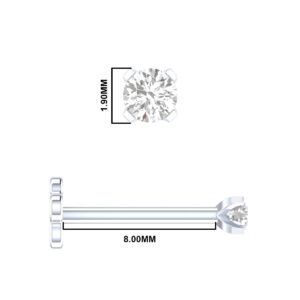 Demira Jewel's 14K White Gold Diamond Nose Ring - Choose from 1.7mm to 3.5mm, 16G Gauge, 6mm Length, Nickel-Free, HI Color, I1-I2 Clarity