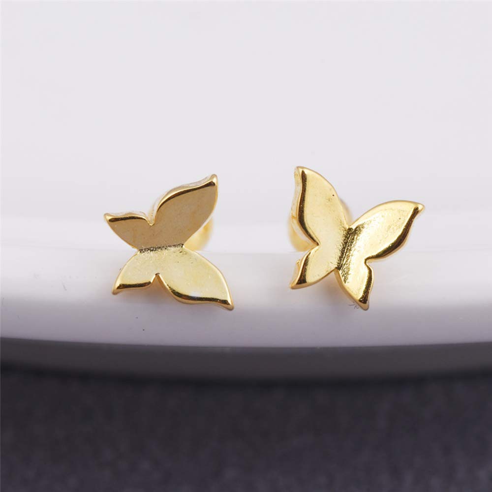 18G Tiny Butterfly Cartilage Stud Earrings S925 Sterling Silver Minimalist Tragus Helix Barbell Bar Labret Studs Earring Screw Back Piercing Jewelry Gifts for Women Sensitive Ears (Yellow Gold)