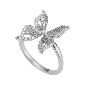 newzenro luxury cz butterfly open ring for women elegant 925 sterling silver cubic zirconia engagement statement adjustable knuckles finger rings for her wedding birthday (silver)