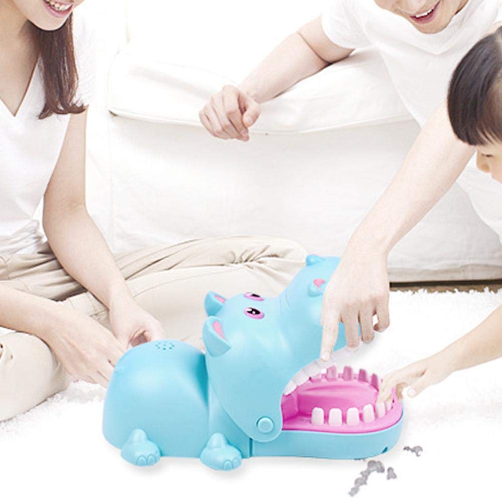 Finger Biting Toys,Cute Cartoon Hippo Mouth Pressing Teeth Relieve The Pressure Toy Party Daring Challenge Game Funny Toy for Adults Kids (Blue)