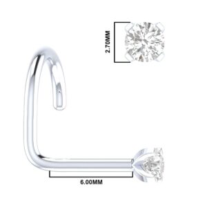 Demira Jewels 14K White Gold Diamond Nose Stud - Twist Screw Design, 21 Gauge, HI Color, Sizes 0.02 to 1/6 ct.