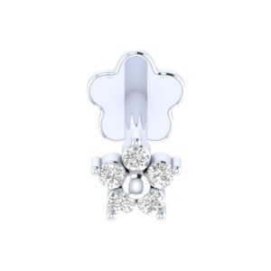 Demira Jewels Natural Diamond 14K White Gold 5-Stone Natural Diamond Flower Nose Pin, Lip Labret, Monroe Ring, Stud, Screw - 8mm Long, 16 Gauge