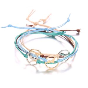 KOEDLN 4pcs Mountain Peak Charm Bracelets Retro Woven Rope Adjsutable Bracelet for Women Men Outdoor Sport Climbing Lover