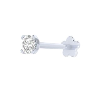 Demira Jewels 0.04 ct Real Diamond Nose Stud 14K White Gold Internally Threaded 8MM Long Screw Back HI Color