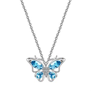 hipunk butterfly blue necklace birthstone women 925 sterling silver march-auqamarine birth stone animal butterflies pendant crystal birthday jewelry sp0075m