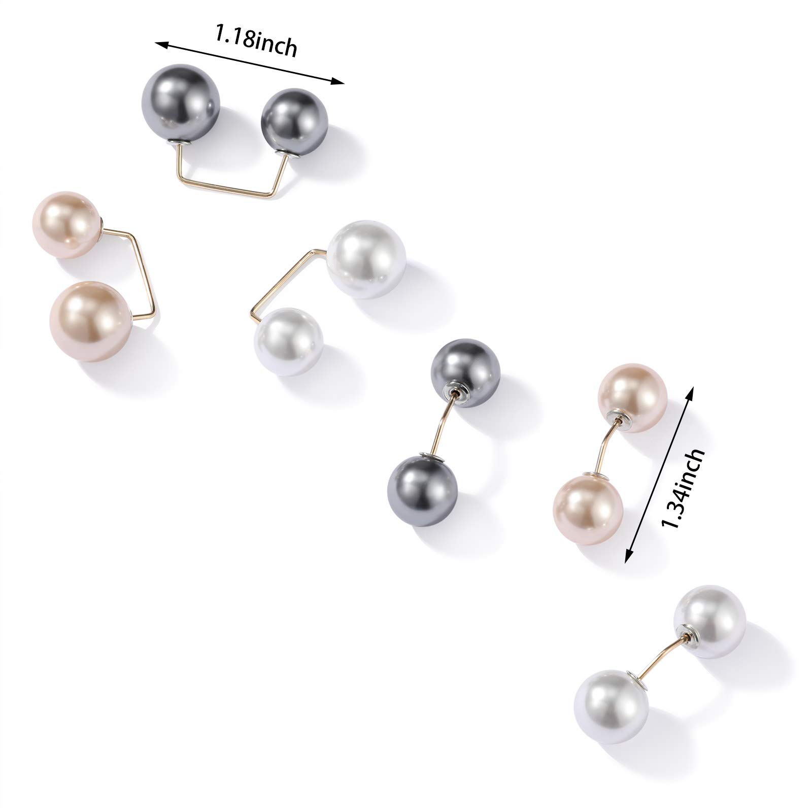 6 Pieces Artificial Pearl Brooch Pins Anti-Exposure Neckline Safety Pins Sweater Shawl Clips for Women Girls Wedding Party Decorations, 2 Styles (Gold, Silver, White)