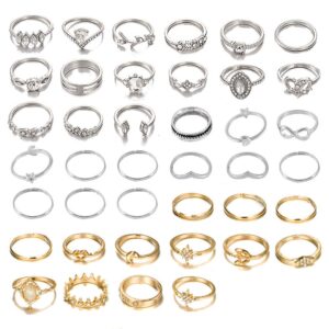 yooestores82 knuckle rings set for women vintage stackable rings set boho joint finger rings gold silver midi rings rhinestone stacking rings (40pcs)