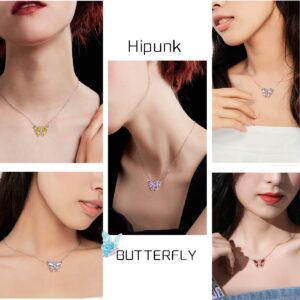 Hipunk Butterfly Blue Necklace Birthstone Women 925 Sterling Silver March-Auqamarine Birth Stone Animal Butterflies Pendant Crystal Birthday Jewelry SP0075M