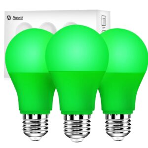 green light bulb, 9w 800lm led green colored light bulbs outdoor decorative, a19 e26 base holiday light bulbs for st patrick's day lights decorations, porch, outdoor, indoor lighting, 3pk