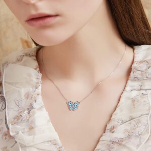 Hipunk Butterfly Blue Necklace Birthstone Women 925 Sterling Silver March-Auqamarine Birth Stone Animal Butterflies Pendant Crystal Birthday Jewelry SP0075M