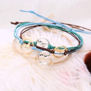 KOEDLN 4pcs Mountain Peak Charm Bracelets Retro Woven Rope Adjsutable Bracelet for Women Men Outdoor Sport Climbing Lover