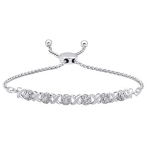 jewelili sterling silver 1/2 cttw natural white round diamond bolo bracelet, 9.5"