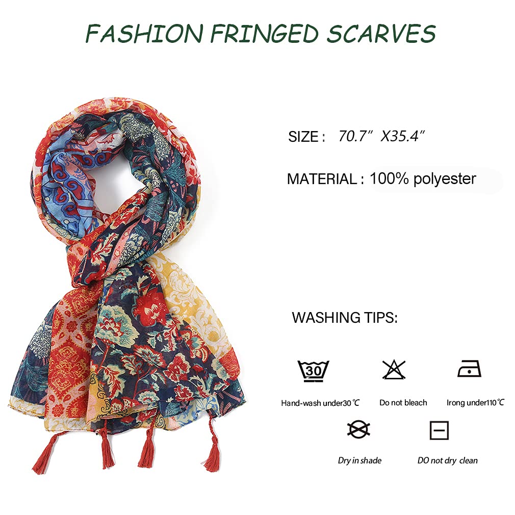 Yeieeo Women Scarf Soft Floral Printed Winter Fall Warm Scarves(Floral 6)