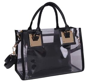 rainbosee women 2pcs small tote clear shoulder top-handle bag pvc transparent satchel candy handbag clutch purse wallet black