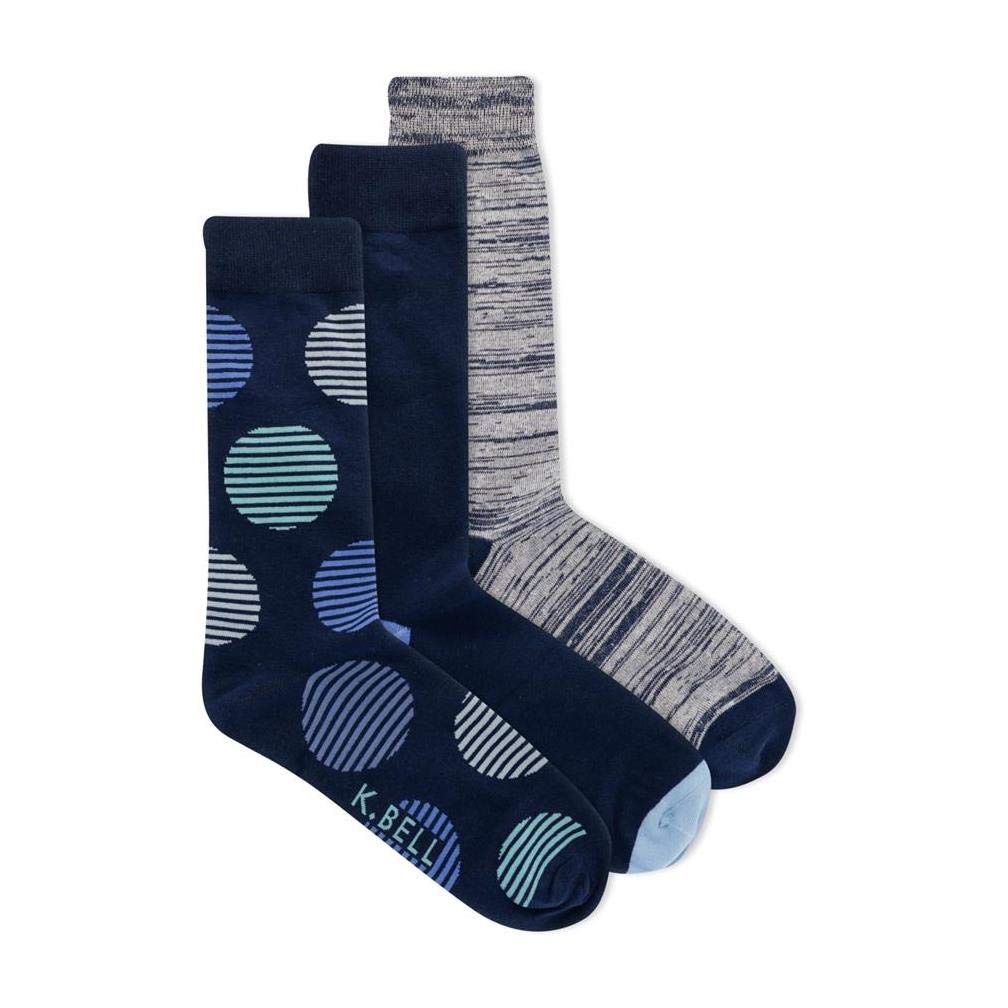 K. Bell Men's Cool Patterns and Design Novelty Crew Socks, Dot (Dark Navy Assorted), Shoe Size: 6-12