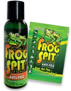 bottle of frog spit anti fog and free anti-fog wipe