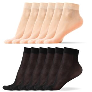 12 pack women's ankle nylon silky socks, high sheer stockings for women, girls, office, home medium