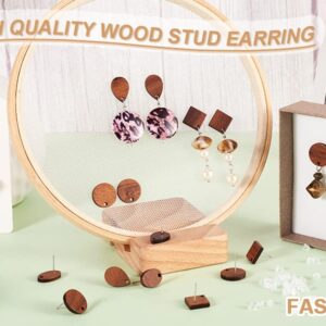 FASHEWELRY 16Pcs Wood Stud Earring Posts with Loop Teardrop Rhombus Oval Flat Round Wood Stud Earring with Ear Nuts for DIY Wooden Earrings Making (CoconutBrown)