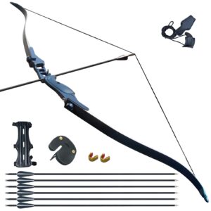 d&q hunting bow and arrow set adult, archery bow 52" 30-50lbs, recurve bows for adults right hand arrows for bow metal riser with carbon arrows target practice outdoor shooting training (black,40lb)