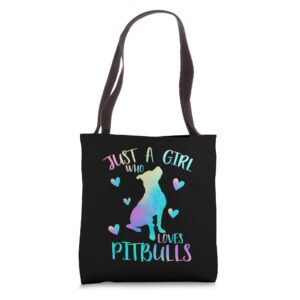 just a girl who loves pitbulls themed cute pitbull lover tote bag