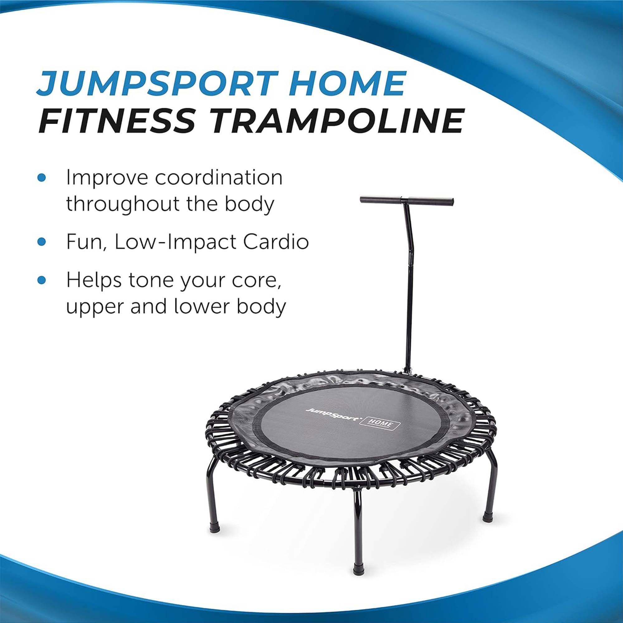 JumpSport Compact Round Lightweight 22 Pound Stable Bounce Home and Gym Fitness Indoor Mini Rebounder Trampoline for Adults, Black