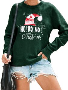 lhbnk merry christmas sweatshirts hohoho christmas shirt women funny santa print graphic tee casual long sleeve blouse tops (green, medium)